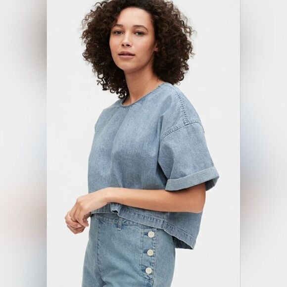 GAP | Tops | Gap Button Back Denim Shirt 8s Inspired Medium Indigo Blue ...